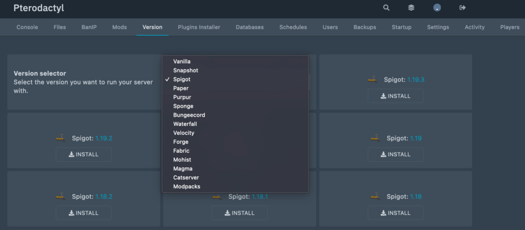 How to change the version of the game (Vanilla, Forge, etc.)? - Fozzy hosting knowledge base